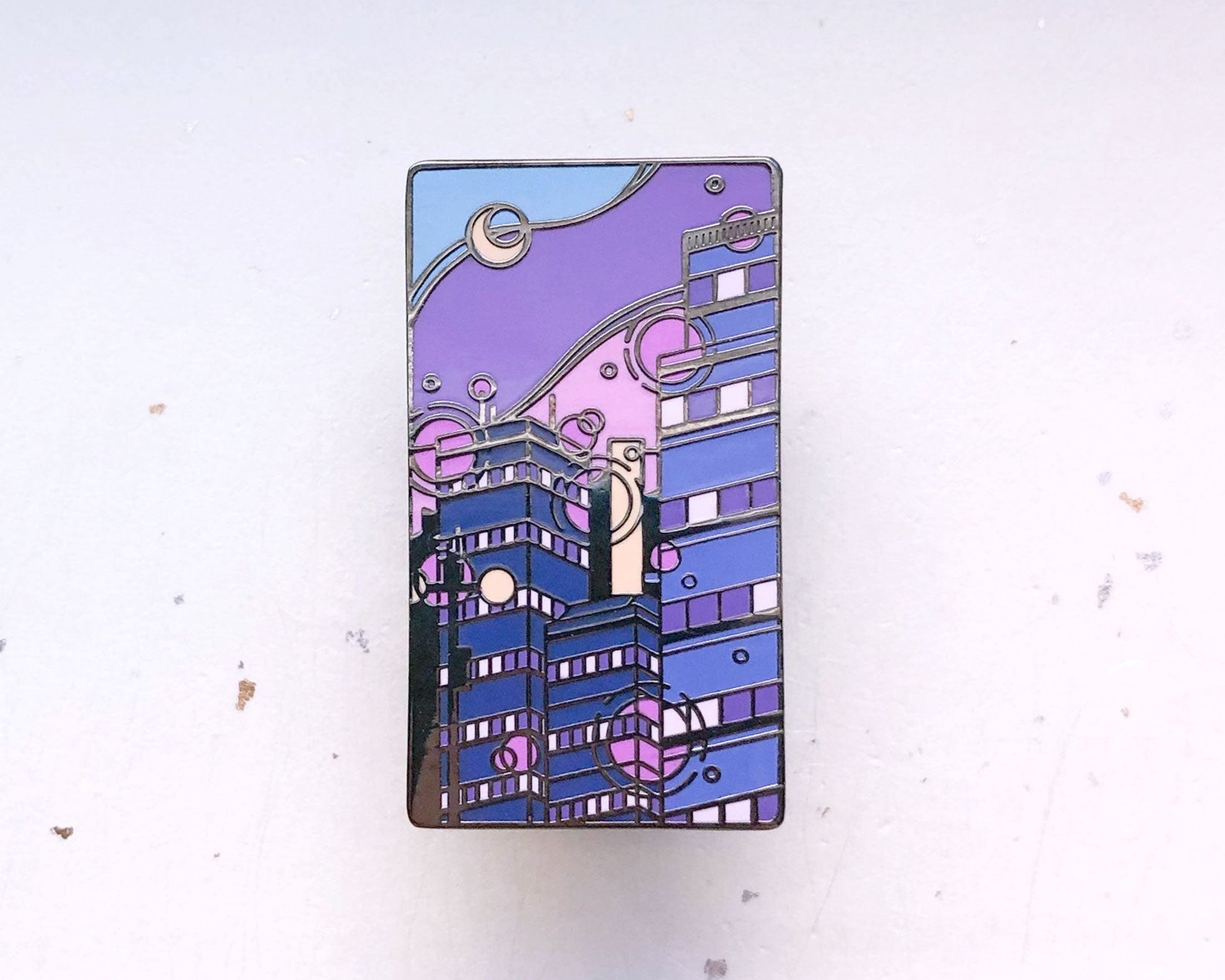 Glass Towers Synthwave Enamel Pin – Alum and Ink