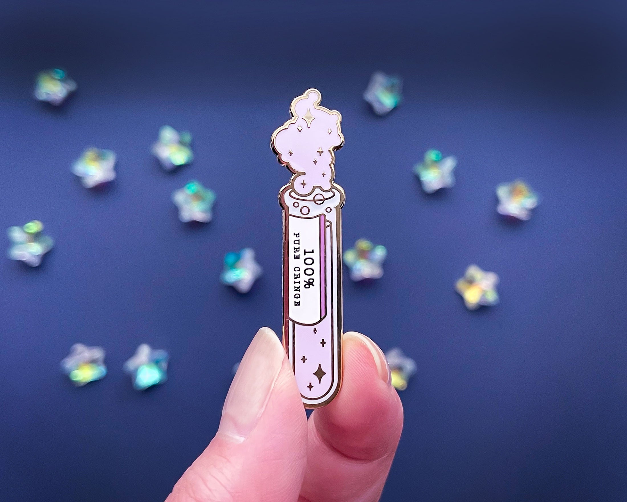 100% Pure Cringe Test Tube Enamel Pin – Alum and Ink