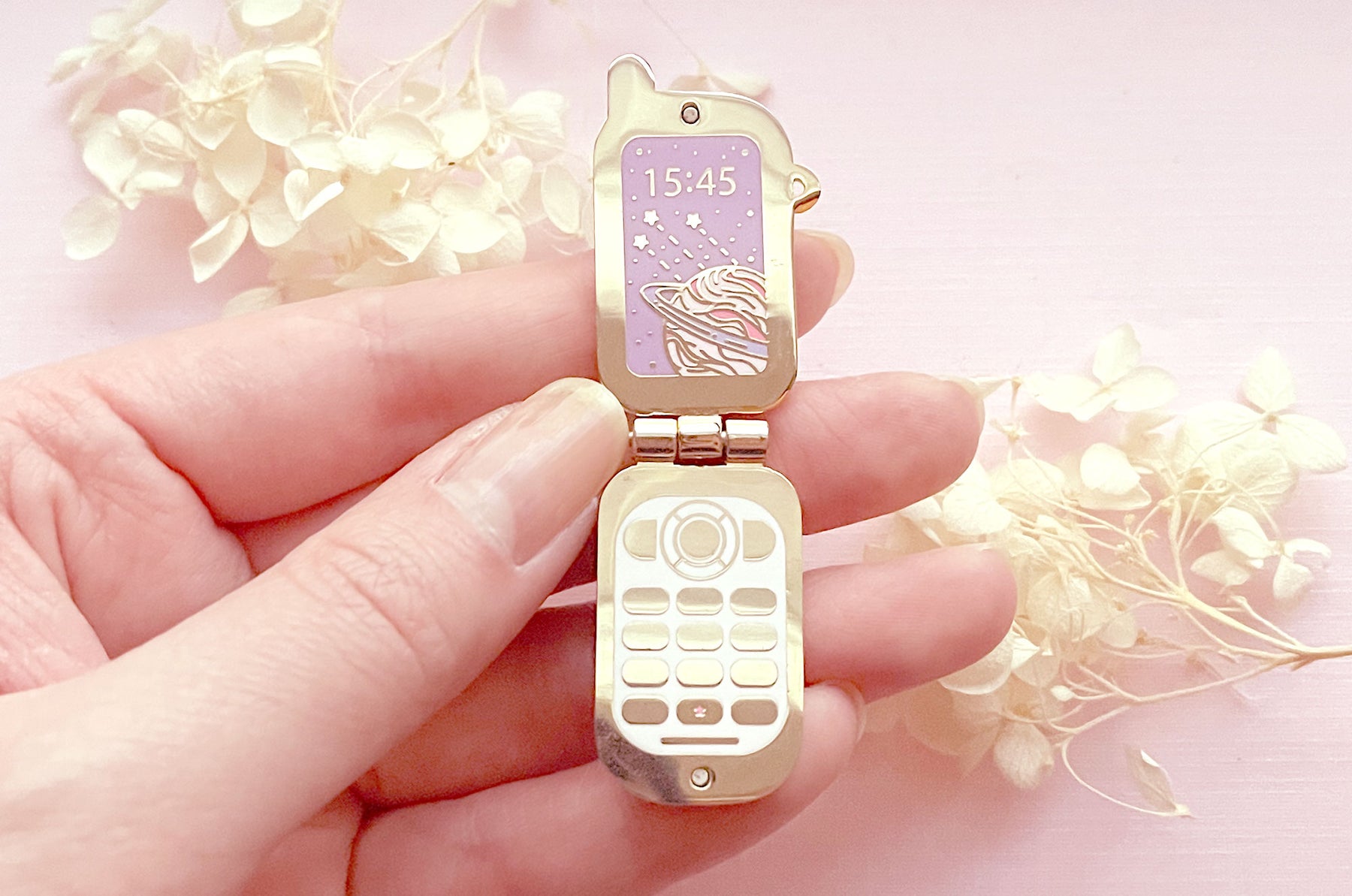 Celestial Cell Phone Hinged Enamel Pin – Alum and Ink