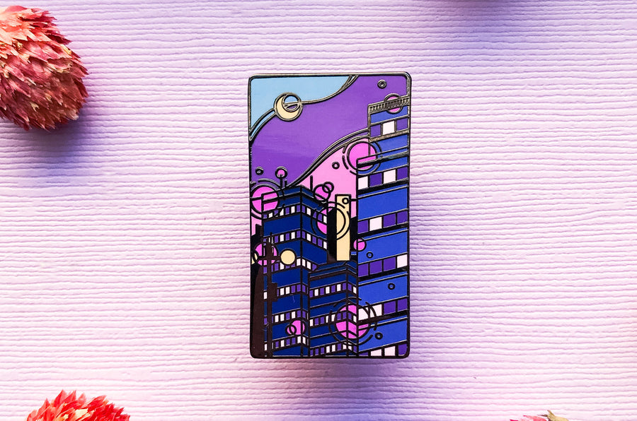 Glass Towers Synthwave Enamel Pin – Alum and Ink