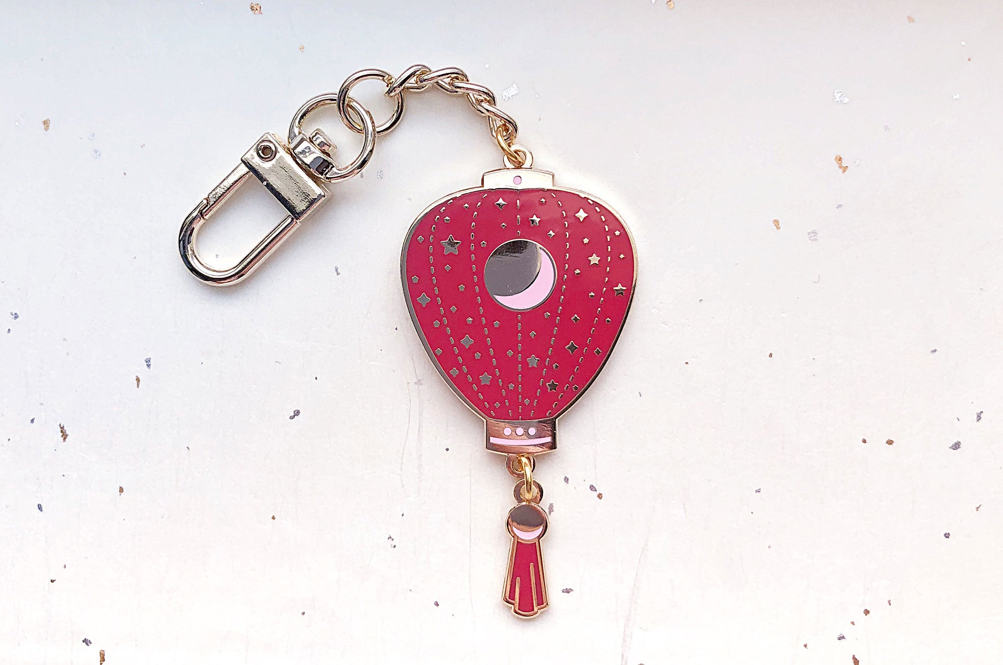 Red Stars and Moon Lantern Keychain Charm – Alum and Ink