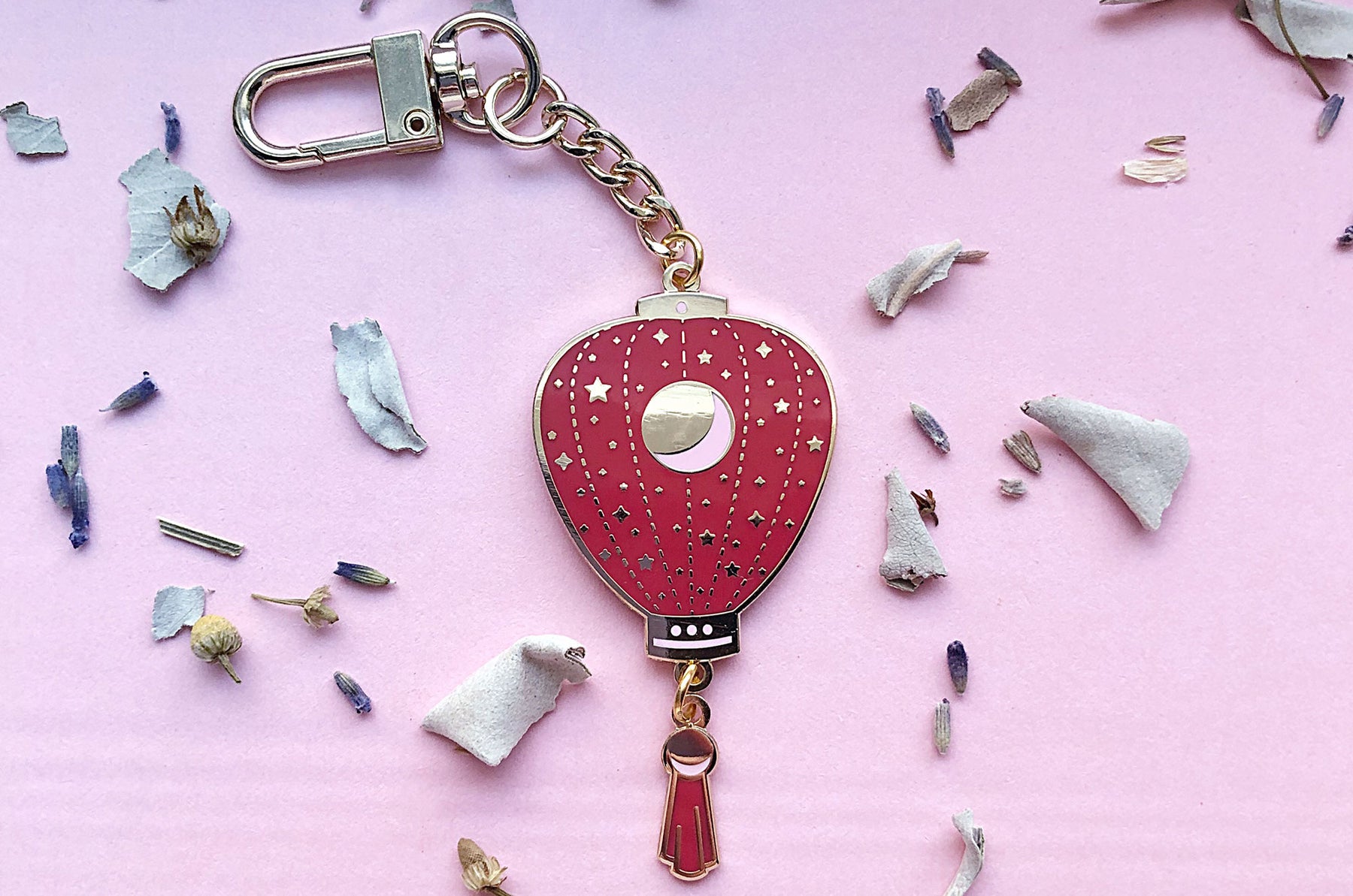 Red Stars and Moon Lantern Keychain Charm – Alum and Ink