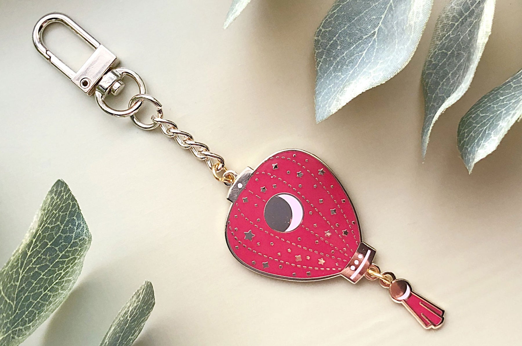 Red Stars and Moon Lantern Keychain Charm – Alum and Ink