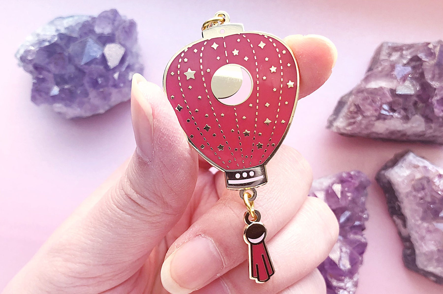 Red Stars and Moon Lantern Keychain Charm – Alum and Ink