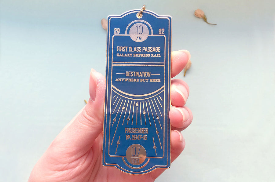 Navy and Gold Galaxy Express Train Ticket Charm – Alum and Ink